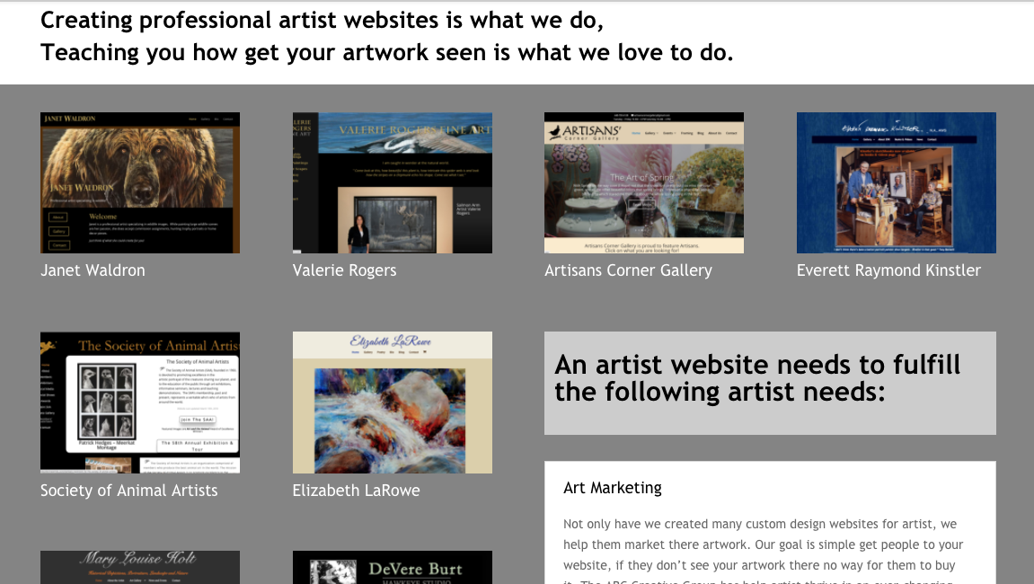 Artist Websites - ARC Creative Group